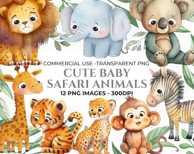 8 Safari Baby Animals Clipart,pngs, Digital Download, Paper Crafts ...