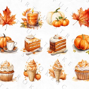 70 Watercolour Pumpkin Spice Clipart, Pumpkin Pie Clipart, Autumn ...