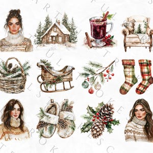 80 Watercolour Christmas Clipart, Cozy Cabin Clipart, Rustic Christmas ...