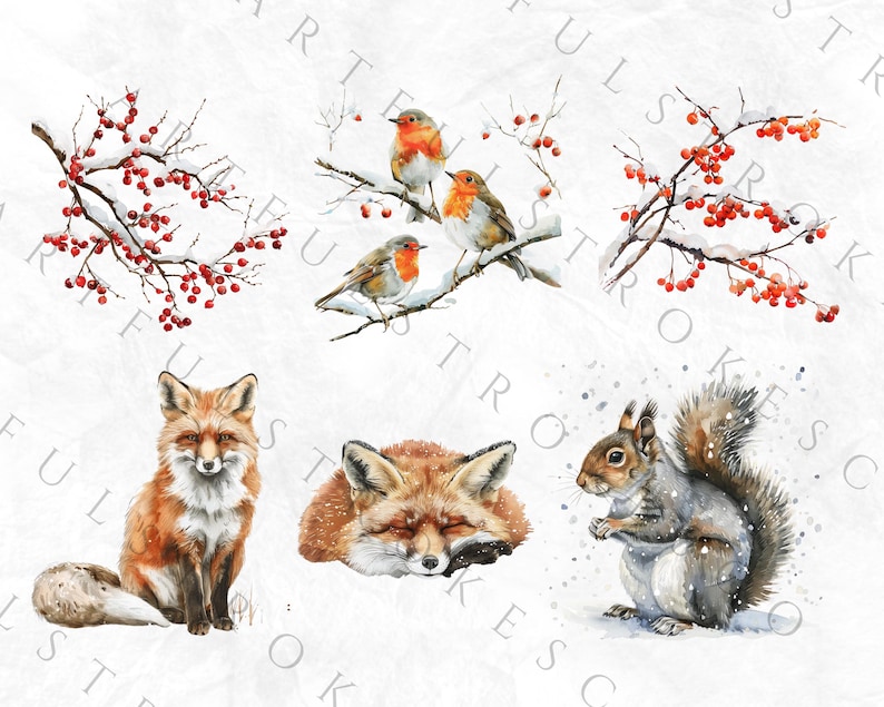 Christmas Woodland Clipart, Forest Animals, Winter PNG, Branches PNG ...