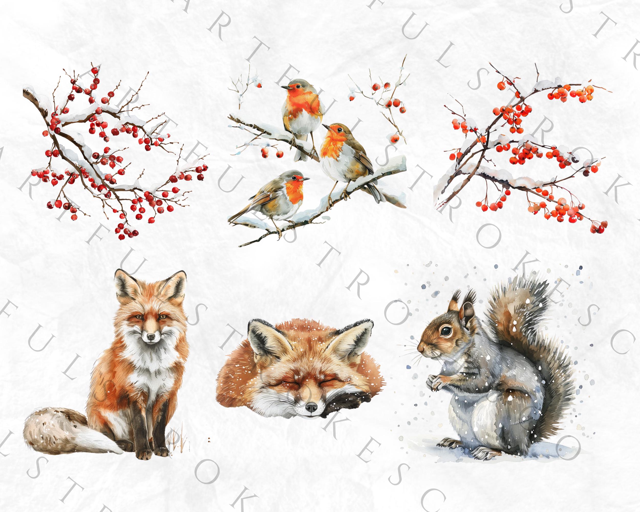 Christmas Woodland Clipart, Forest Animals, Winter PNG, Branches PNG ...