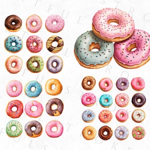20 Watercolour Donuts Clipart, Food Clipart, Dessert PNG Bundle ...