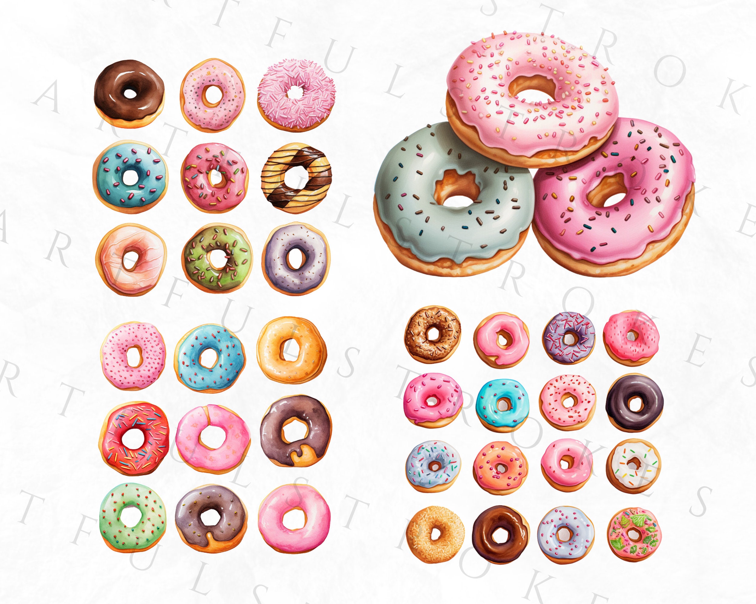 20 Watercolour Donuts Clipart, Food Clipart, Dessert PNG Bundle ...