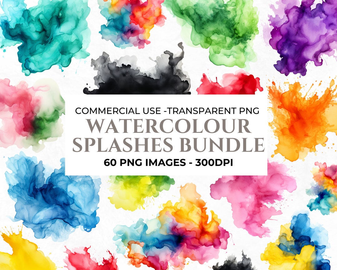 60 Watercolour Splash Clipart PNG, Watercolour Paint Splatter PNG, Ink ...