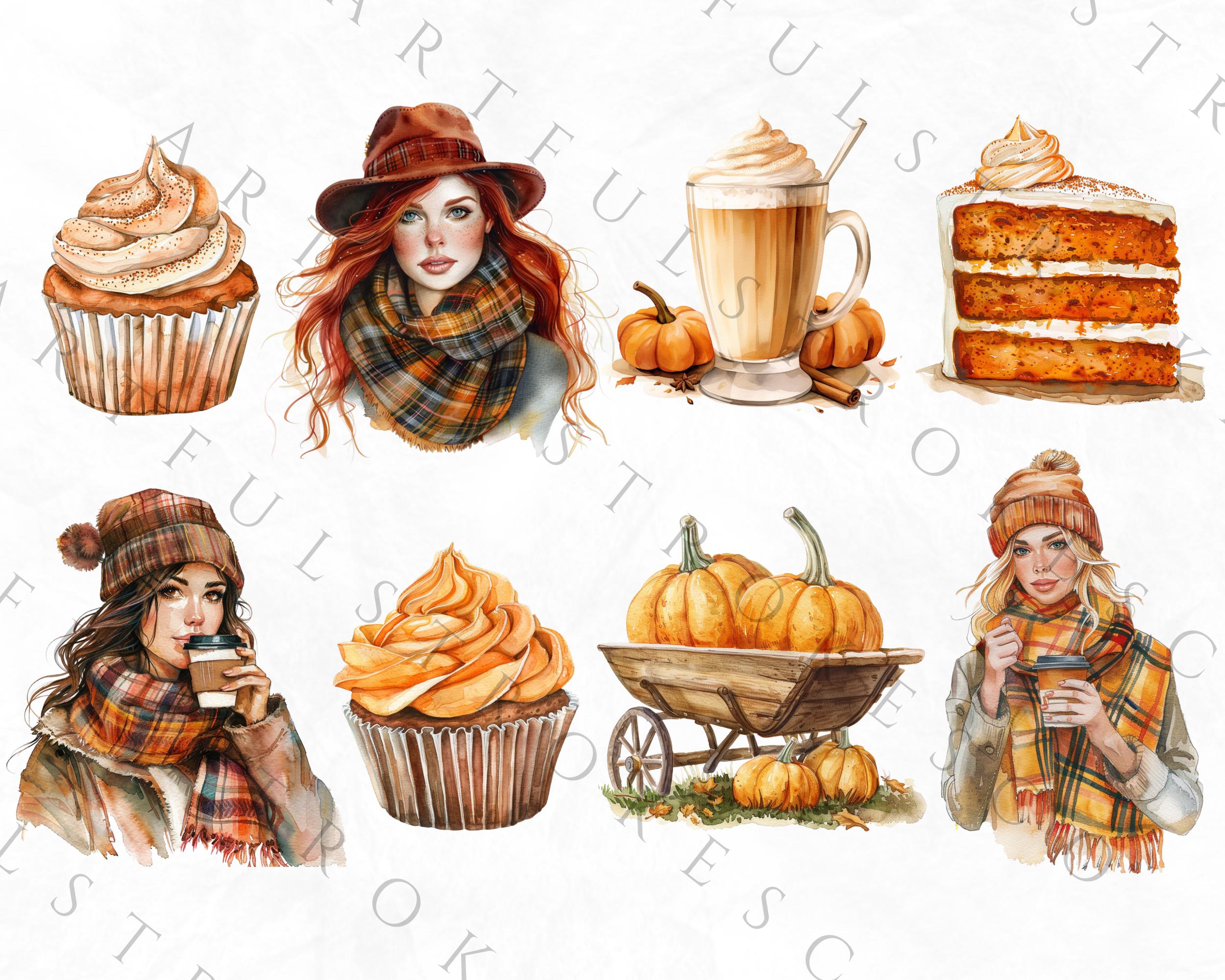 70 Watercolour Pumpkin Spice Clipart, Pumpkin Pie Clipart, Autumn ...