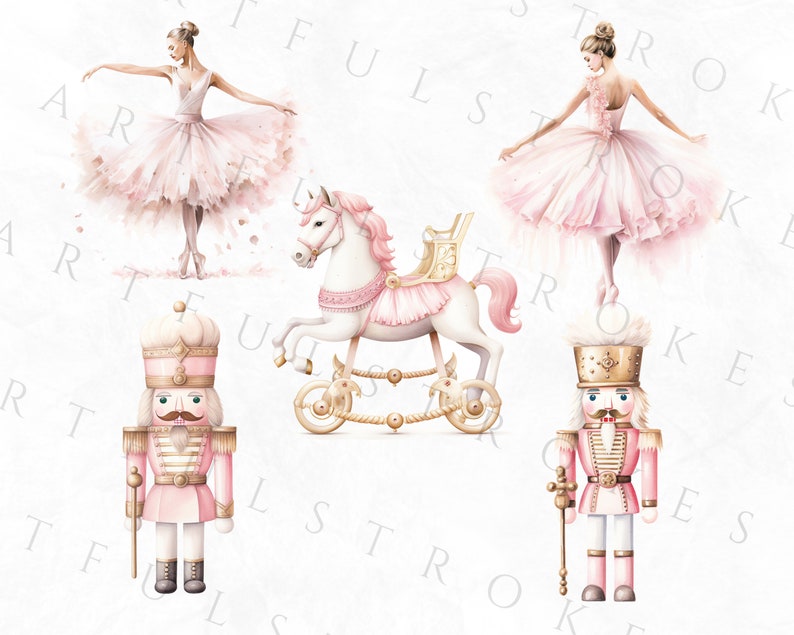 40 Nutcracker Christmas Clipart, Pink Christmas, Elements for Christmas ...