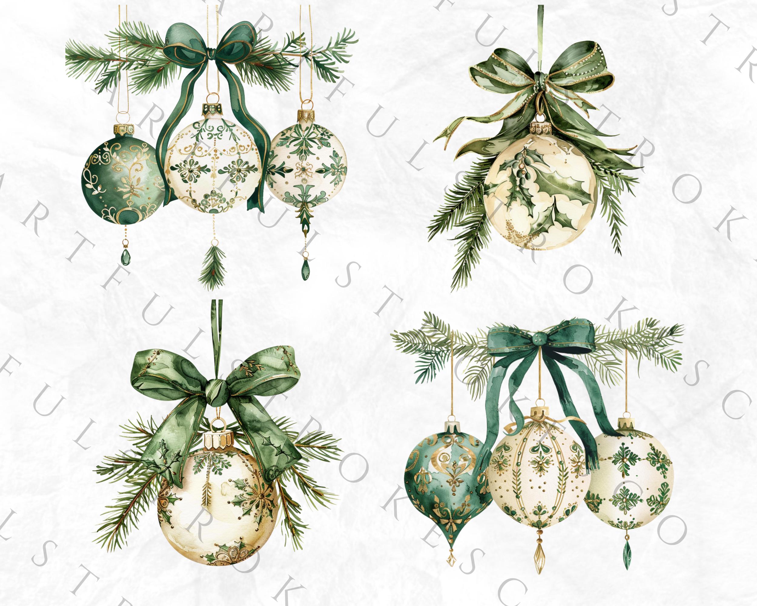 Green Bauble Clipart, Gold Christmas, Elements for Cozy Christmas ...