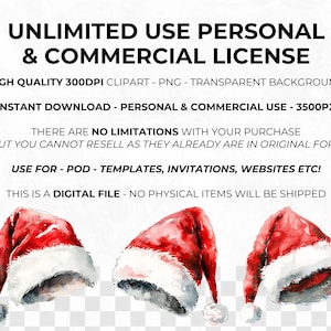 Watercolour Santa Hats Clipart, Christmas Clipart, Red Christmas PNG ...