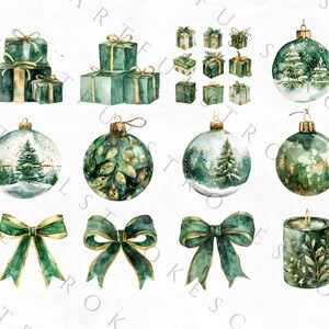 75 Watercolour Christmas Clipart, Christmas Tree Clipart, Green and ...