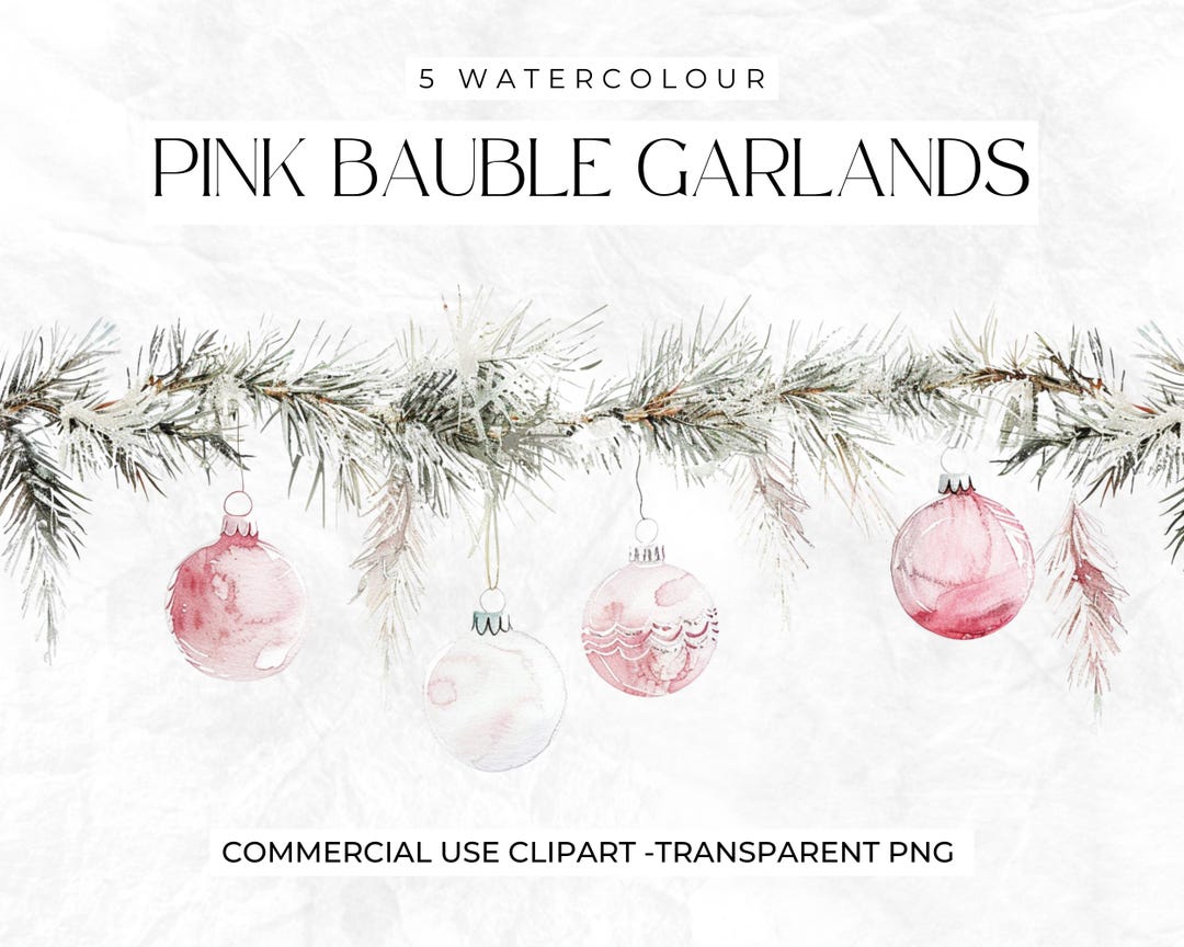 Watercolour Pink Christmas Garlands, Christmas Tree Clipart, Pink ...