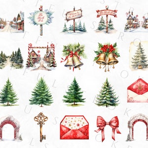 125 Watercolour Christmas Clipart, the North Pole, Santas Village ...