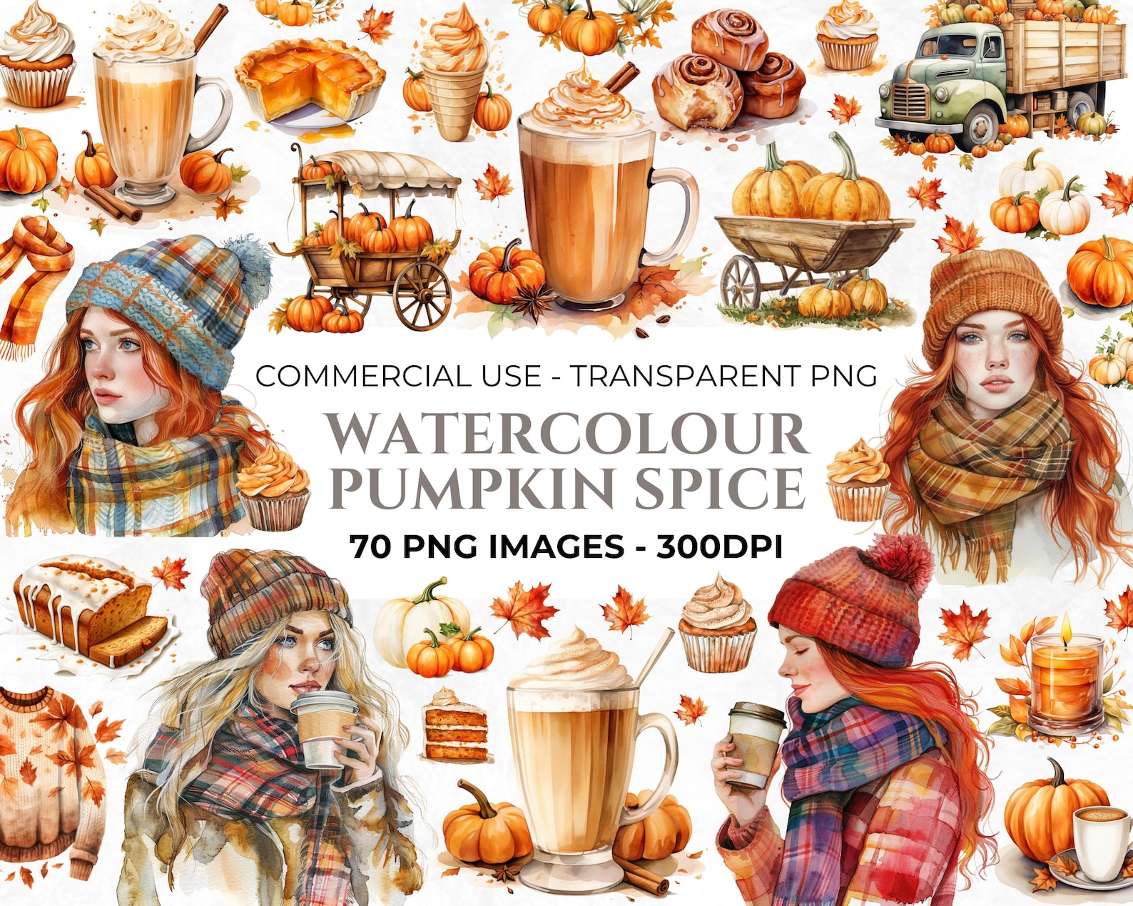 70 Watercolour Pumpkin Spice Clipart, Pumpkin Pie Clipart, Autumn ...