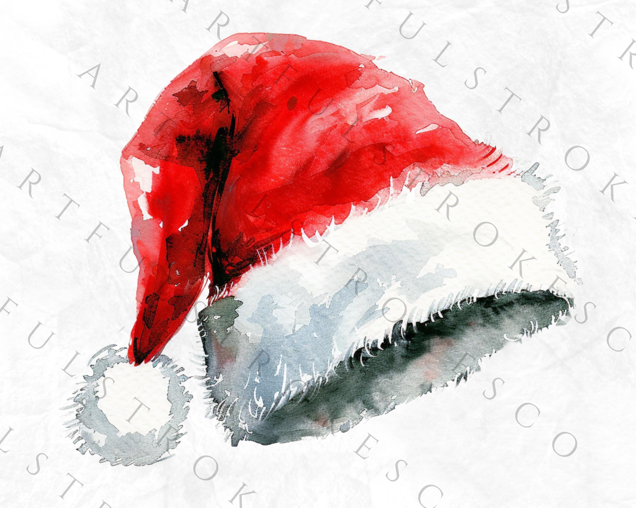 Watercolour Santa Hats Clipart, Christmas Clipart, Red Christmas PNG ...