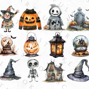 70 Watercolour Cute Halloween Clipart, Scary PNG, Pumpkin, Kids ...