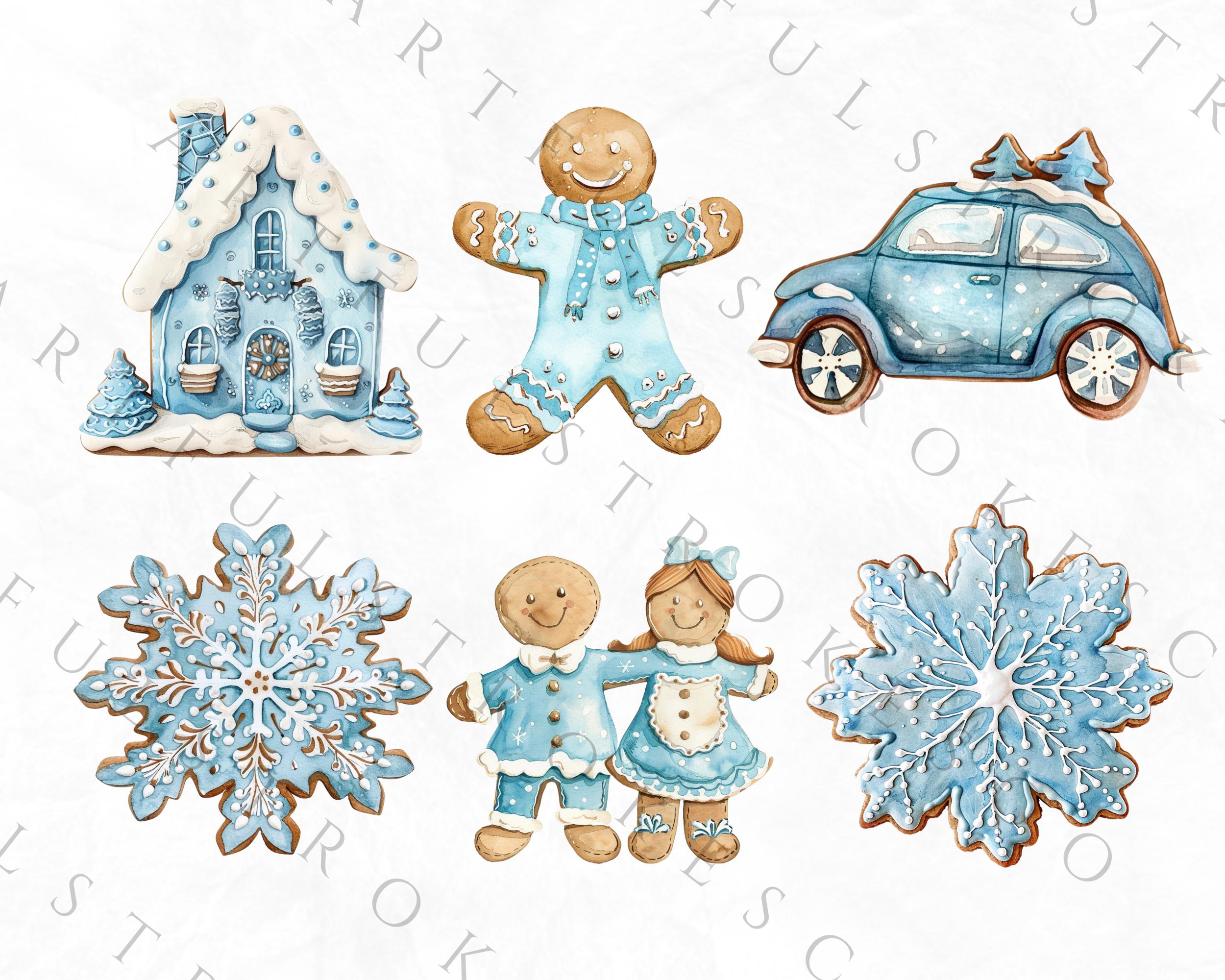 30 Blue Gingerbread Clipart, Watercolour Gingerbread Cookie PNG ...