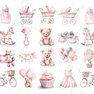 40 Watercolour Baby Shower Clipart, Baby Girl Clipart, Newborn Baby ...