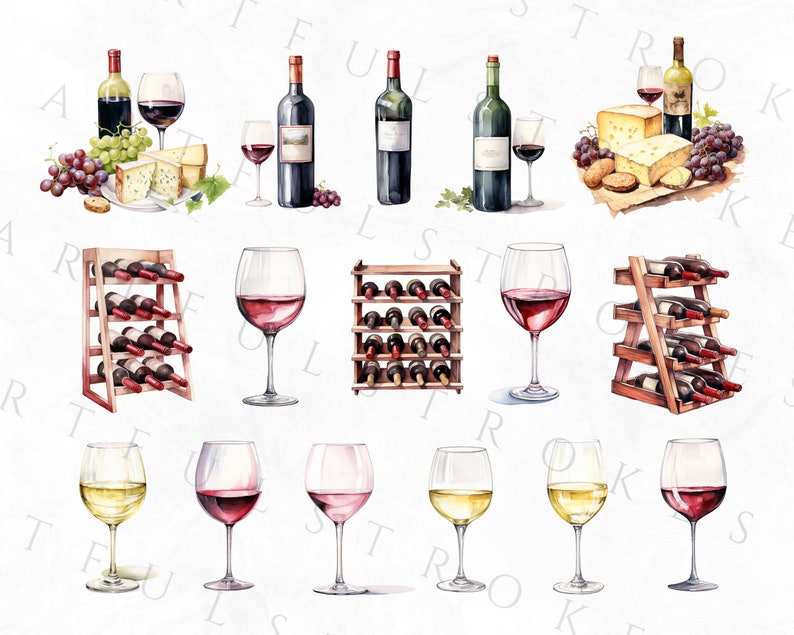 100 Watercolour Wine Clipart, Wine Png, Grapes, Wine Bottle ...
