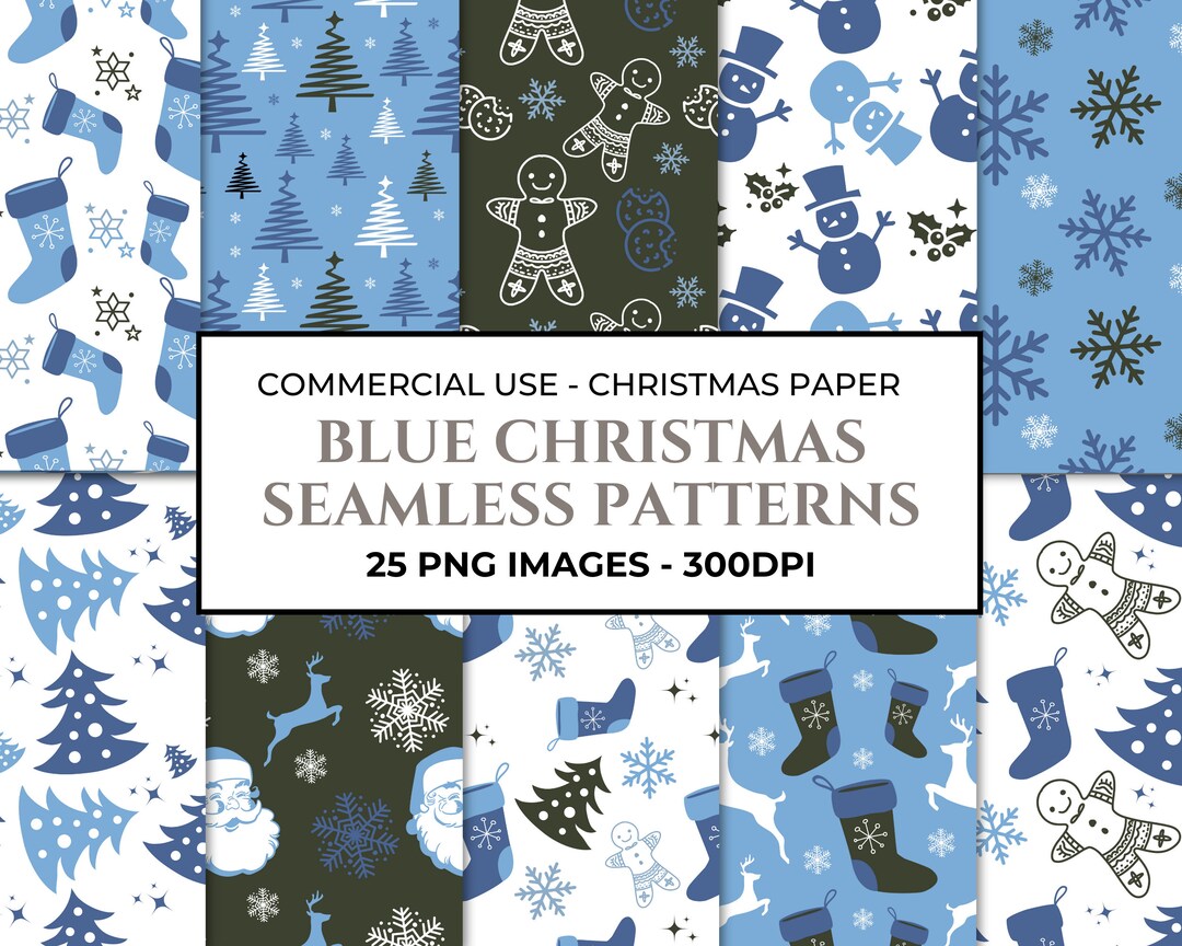 25 Printable Blue Christmas Digital Paper Christmas Seamless - Etsy