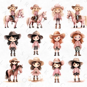 Watercolour Cute Cowgirl Clipart, Pink Wild West Bundle, Baby Girl ...