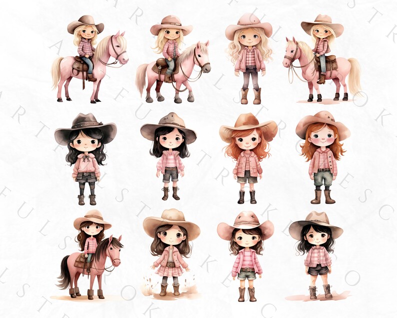 Watercolour Cute Cowgirl Clipart, Pink Wild West Bundle, Baby Girl ...