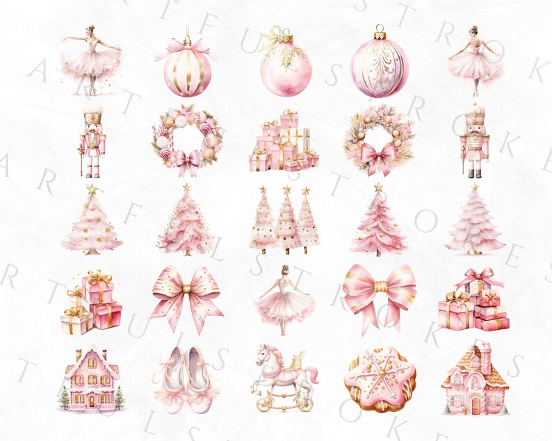 40 Nutcracker Christmas Clipart, Pink Christmas, Elements for Christmas ...