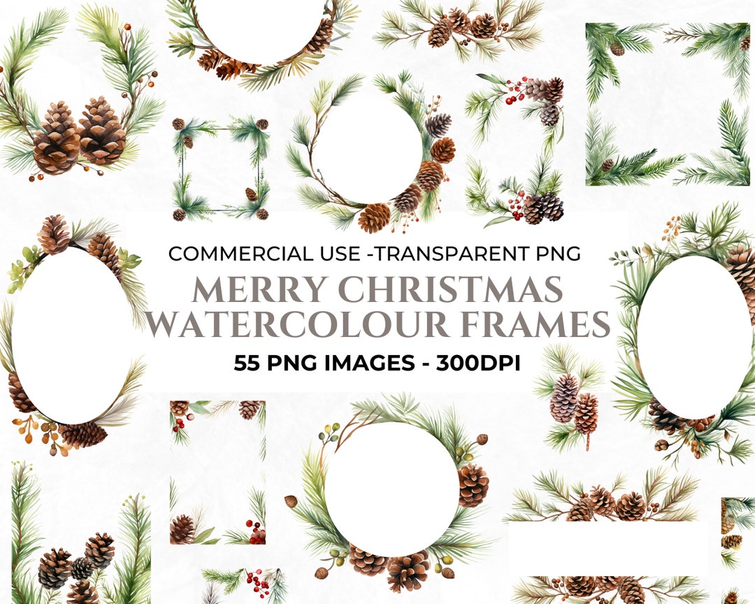 55 Watercolour Christmas Frame, Christmas Foliage, Christmas Border ...
