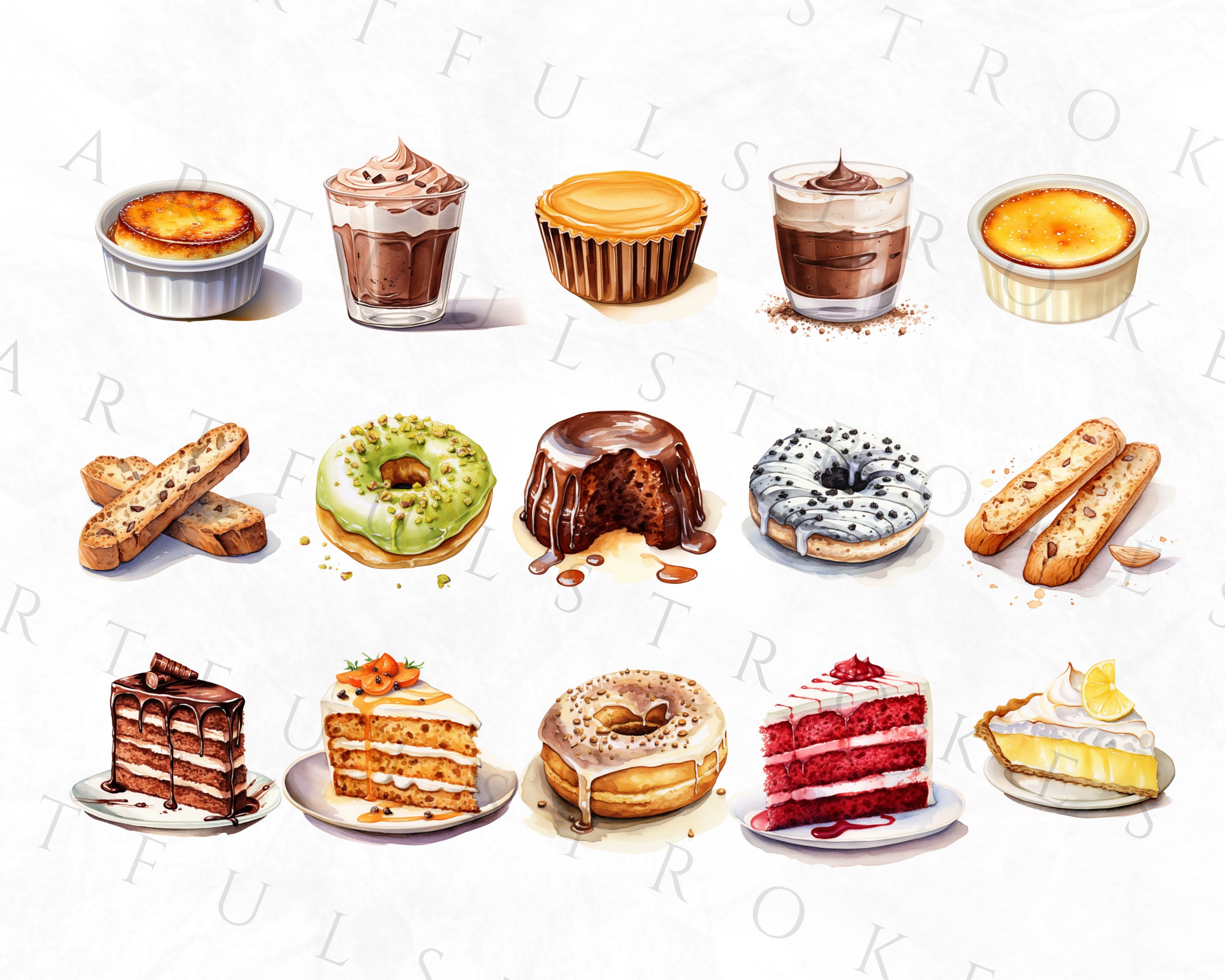 115 Watercolour Patisserie Clipart, Elements for Cafe Clipart, Menu ...