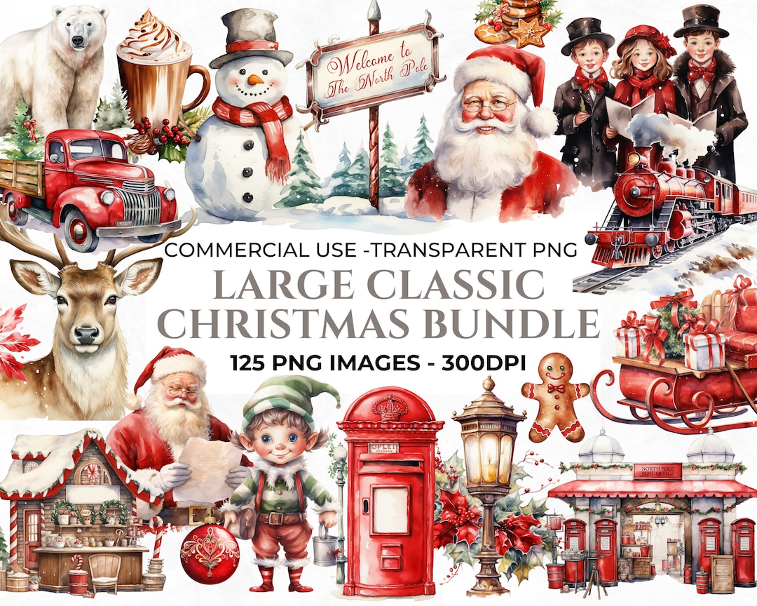 125 Watercolour Christmas Clipart, the North Pole, Santas Village ...