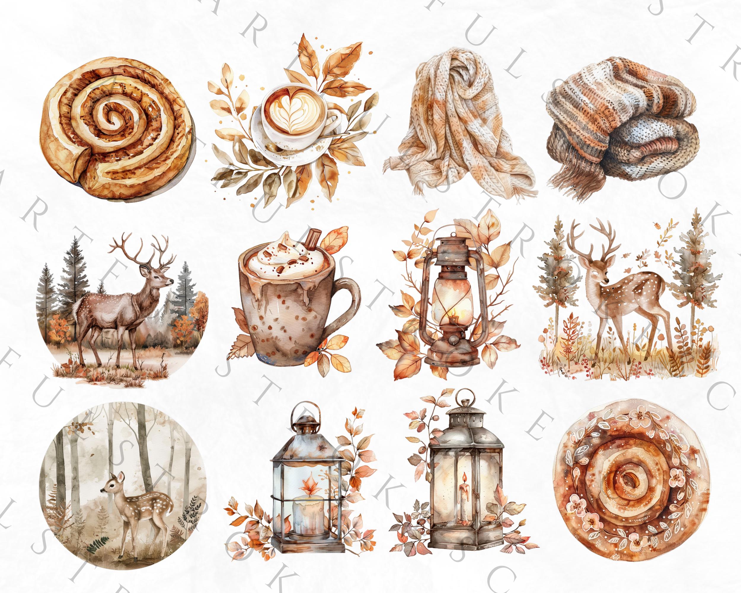 100 Watercolour Rustic Autumn Clipart, Fall Clipart, Cozy Autumn PNG ...
