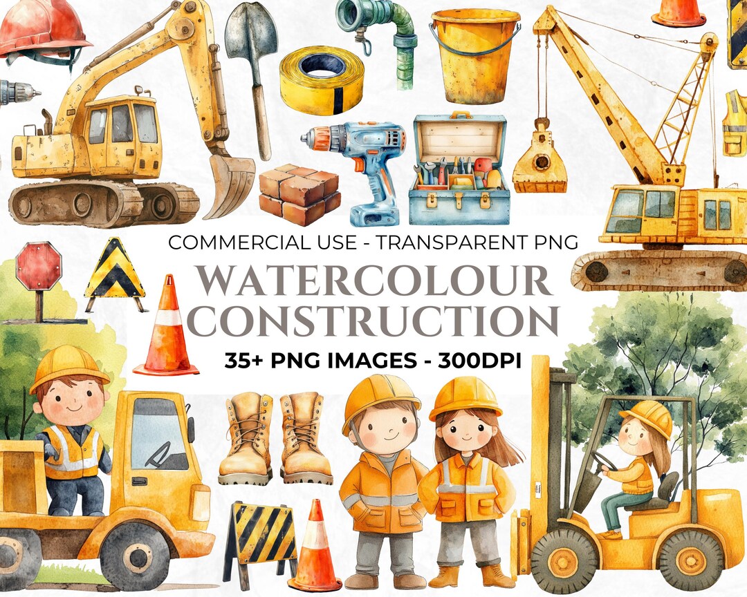 Construction Watercolour Clipart, Watercolour, Nursery Clipart, Digger ...