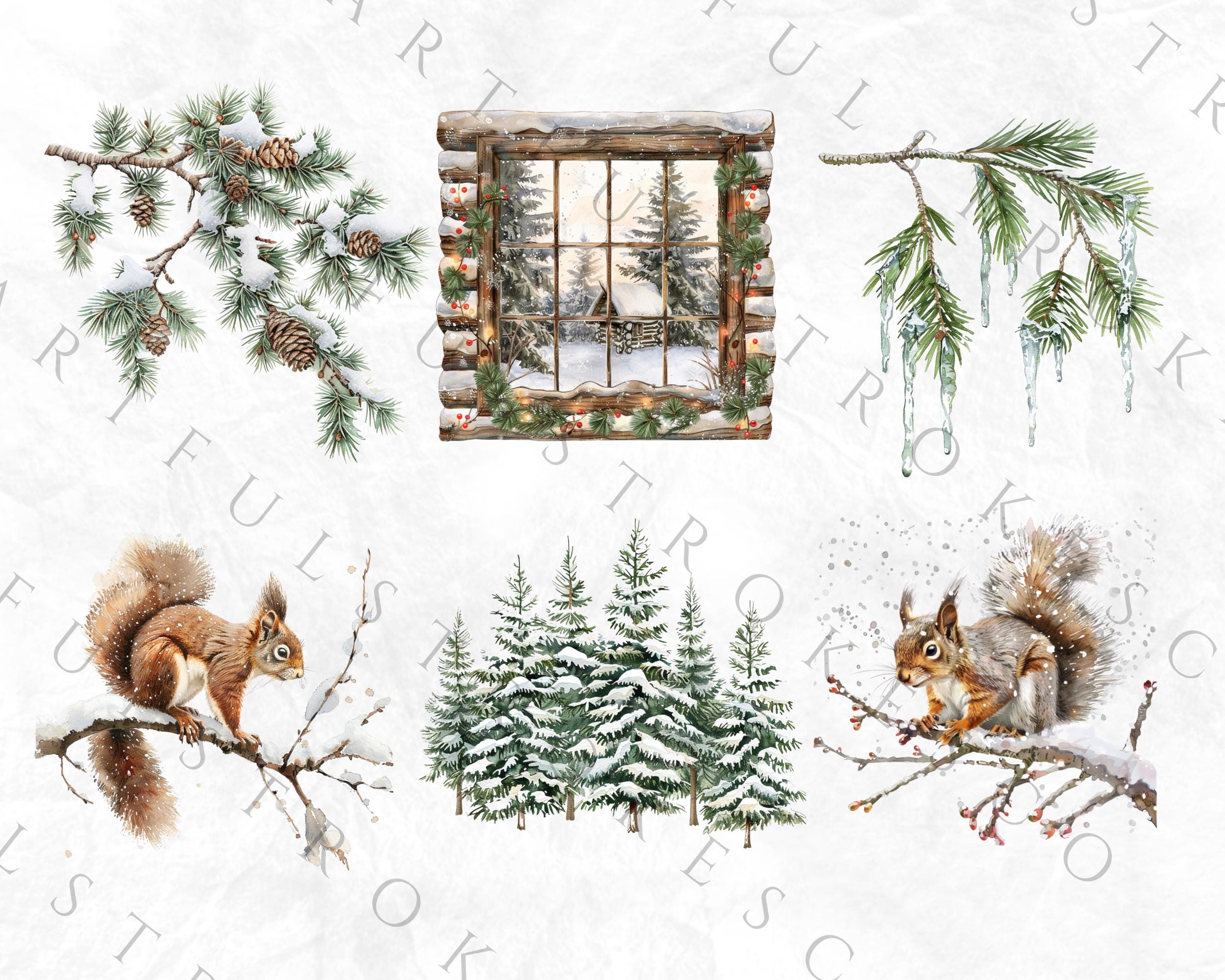 Christmas Woodland Clipart, Forest Animals, Winter PNG, Branches PNG ...