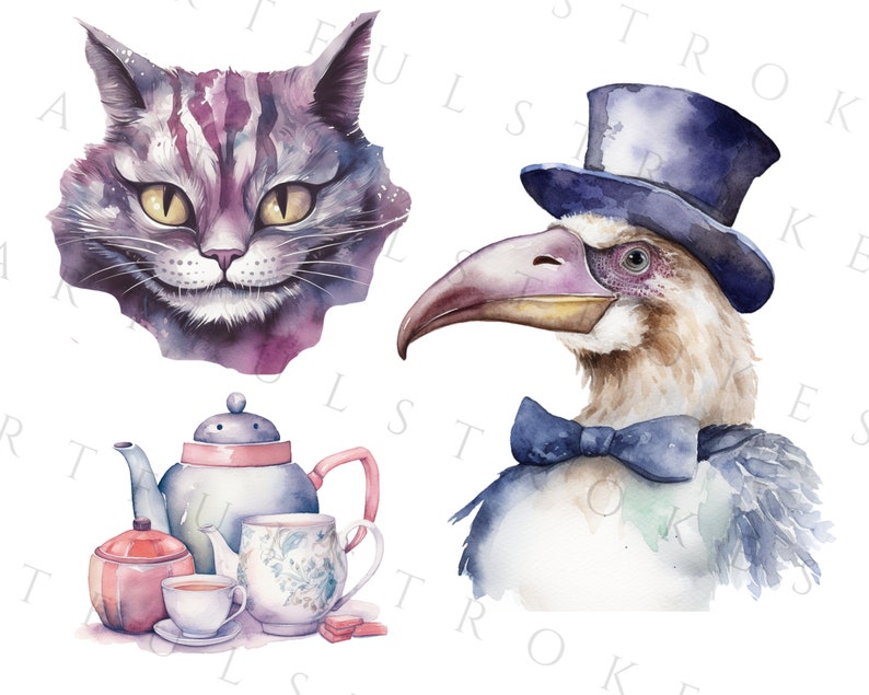 18 Watercolour Alice in Wonderland Clipart, Alice Adventures, Mad ...