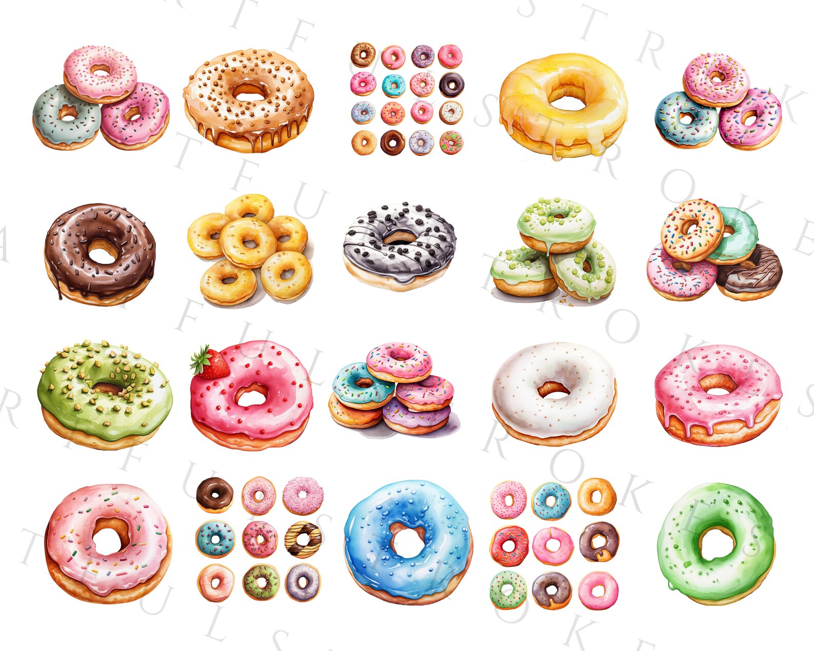 20 Watercolour Donuts Clipart, Food Clipart, Dessert PNG Bundle ...