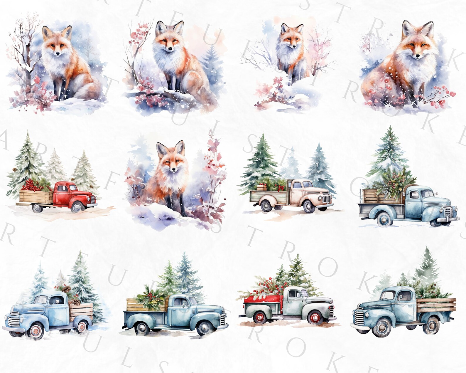 80 Winter Wonderland Christmas Clipart, Christmas Cards, Elements for ...