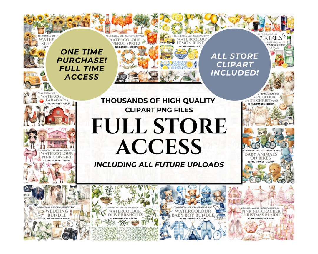 Watercolour Clipart Bundle, Full Store Lifetime Access, High Quality ...