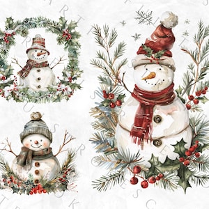 Watercolour Snowman Clipart, Christmas Wreath, Christmas Frame, Snowmen ...
