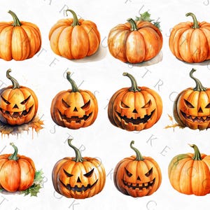50 Jack O' Lanterns Clipart, Watercolour Halloween PNG, Carved Pumpkin ...