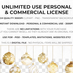 Watercolour Christmas Baubles Clipart, Gold and White Christmas Clipart ...