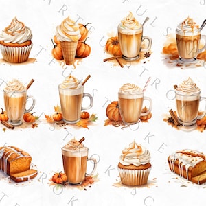 70 Watercolour Pumpkin Spice Clipart, Pumpkin Pie Clipart, Autumn ...