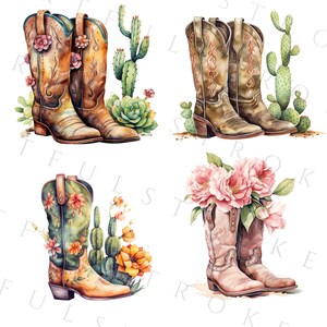 20 Watercolour Cowgirl Boots Clipart, Western Clipart, Cowgirl Bundle ...