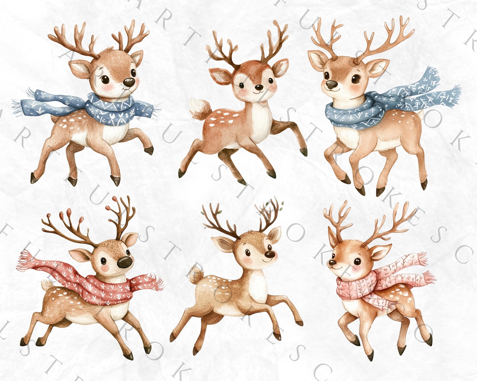 Christmas Reindeer Clipart, Watercolour, Cute Christmas PNG Bundle ...