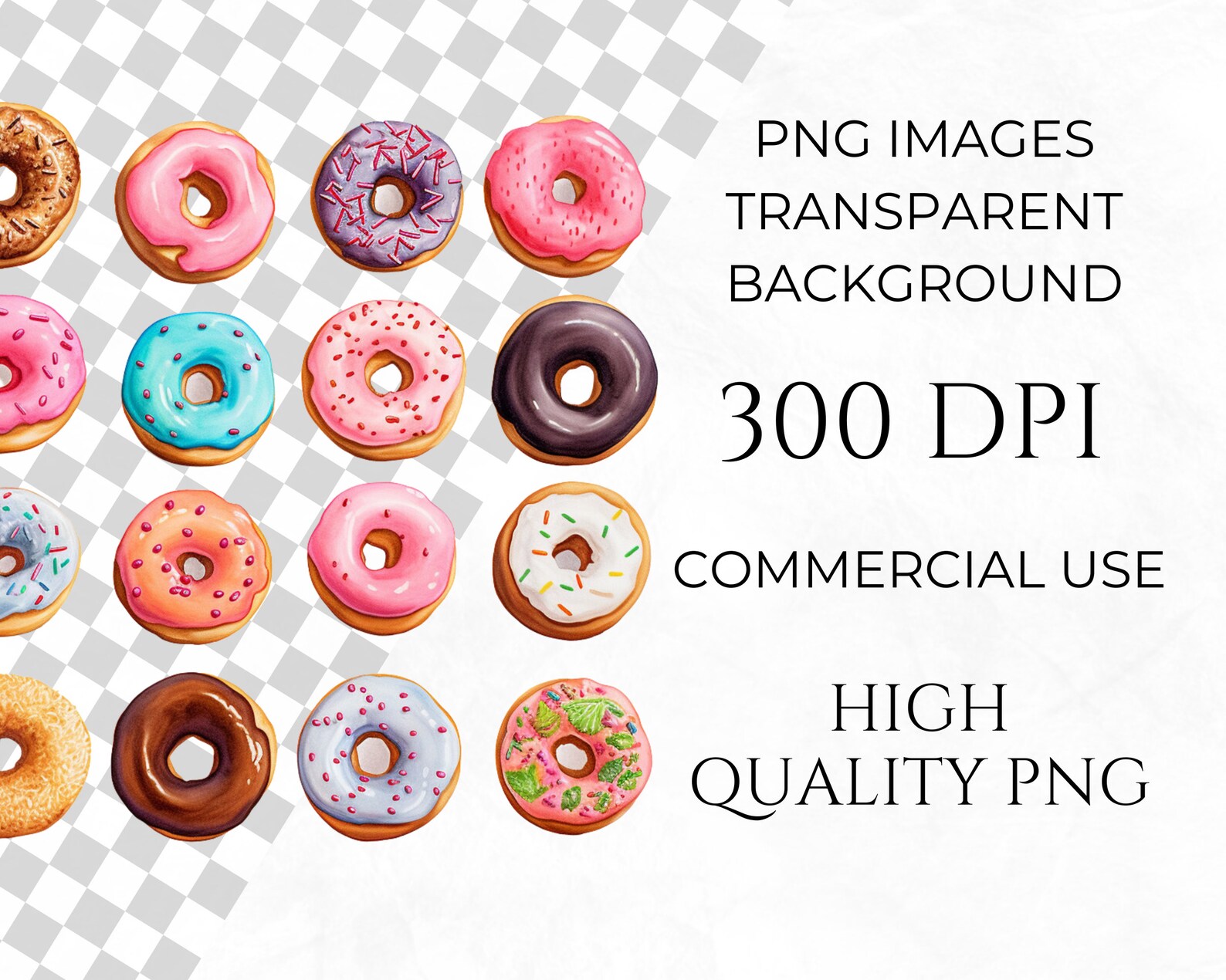 20 Watercolour Donuts Clipart, Food Clipart, Dessert PNG Bundle ...
