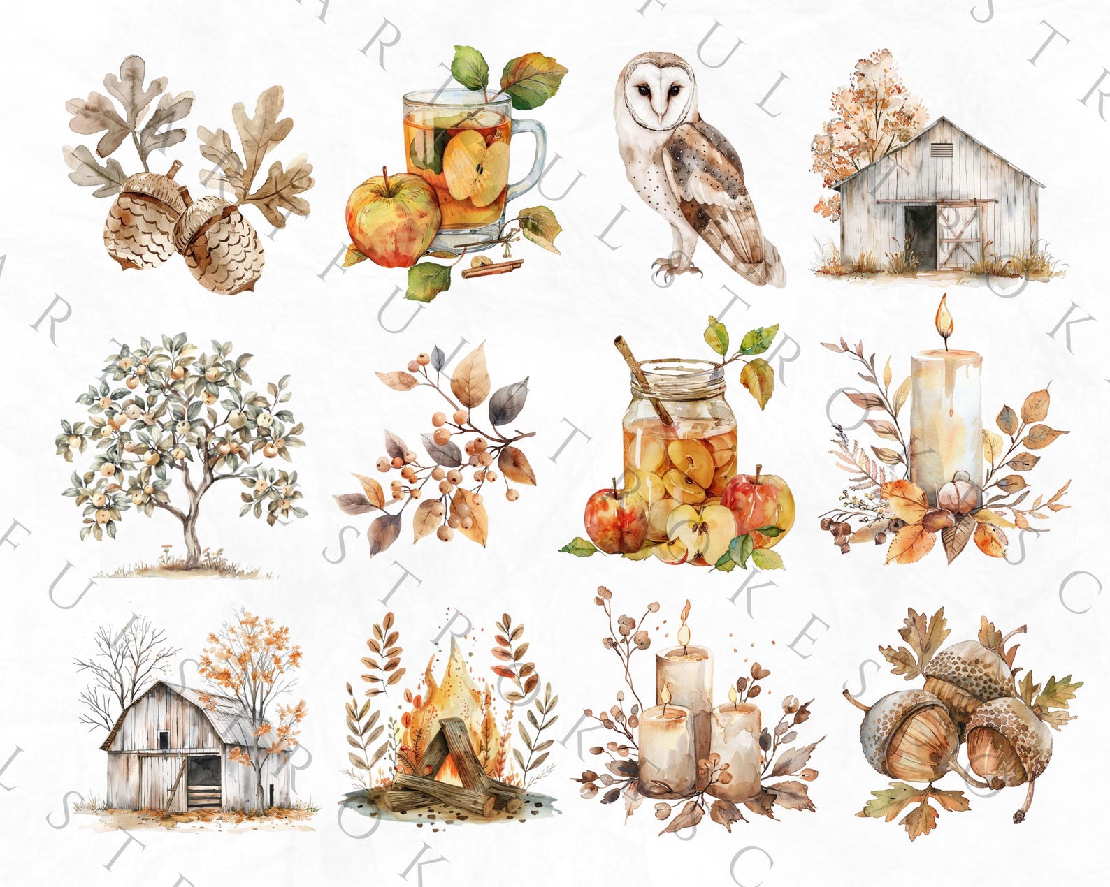 100 Watercolour Rustic Autumn Clipart, Fall Clipart, Cozy Autumn PNG ...