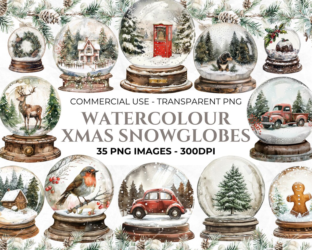 35 Watercolour Christmas Snow Globes Clipart, Christmas Clipart Bundle ...