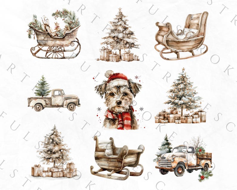 50 Watercolour Christmas Fall Clipart, Christmas Clipart Bundle, Winter ...