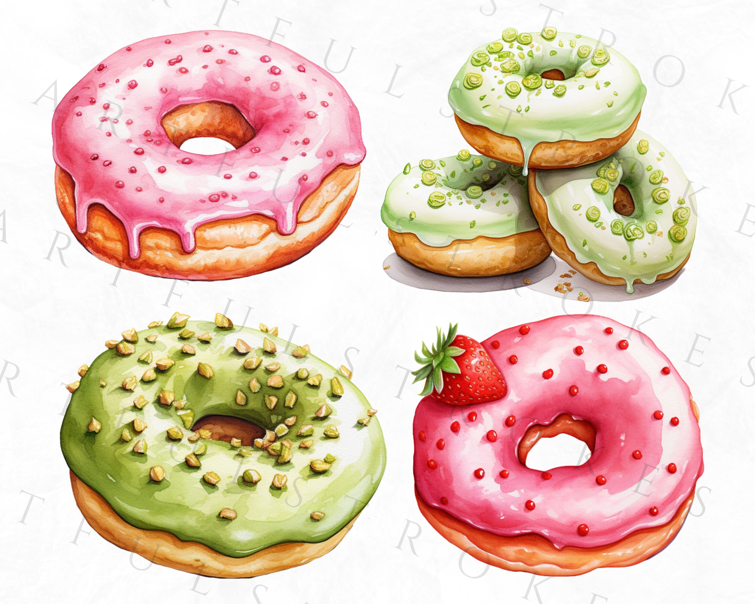 20 Watercolour Donuts Clipart Food Clipart Dessert PNG - Etsy