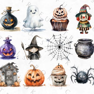 70 Watercolour Cute Halloween Clipart, Scary PNG, Pumpkin, Kids ...