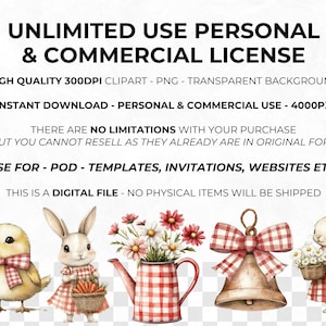 Watercolour Easter Clipart, Red Bunny PNG, Easter Eggs, Junk Journal ...