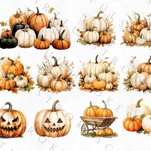 50 Jack O' Lanterns Clipart, Watercolour Halloween PNG, Carved Pumpkin ...