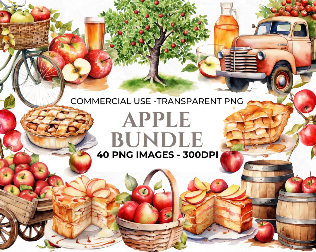 40 Watercolor Apple Clipart, Apple Pie Clipart, Apple Tree PNG, Apple ...